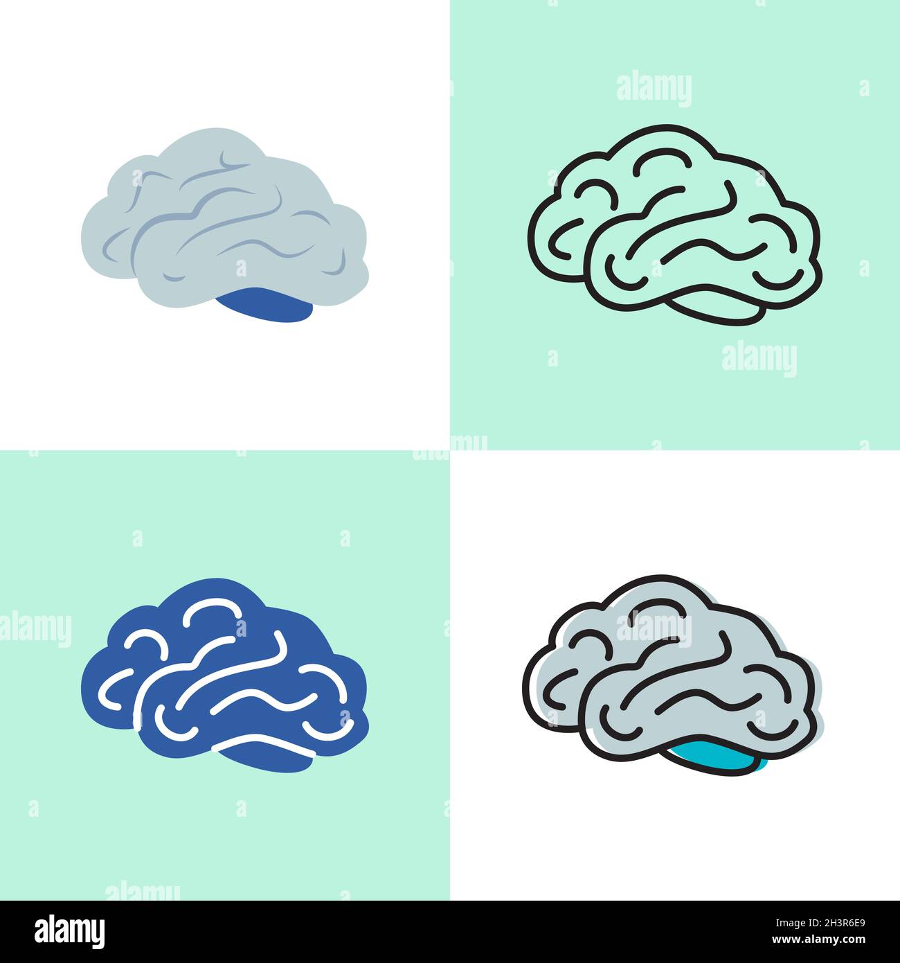 Human brain icon set in line and flat styles. Internal organ symbols ...