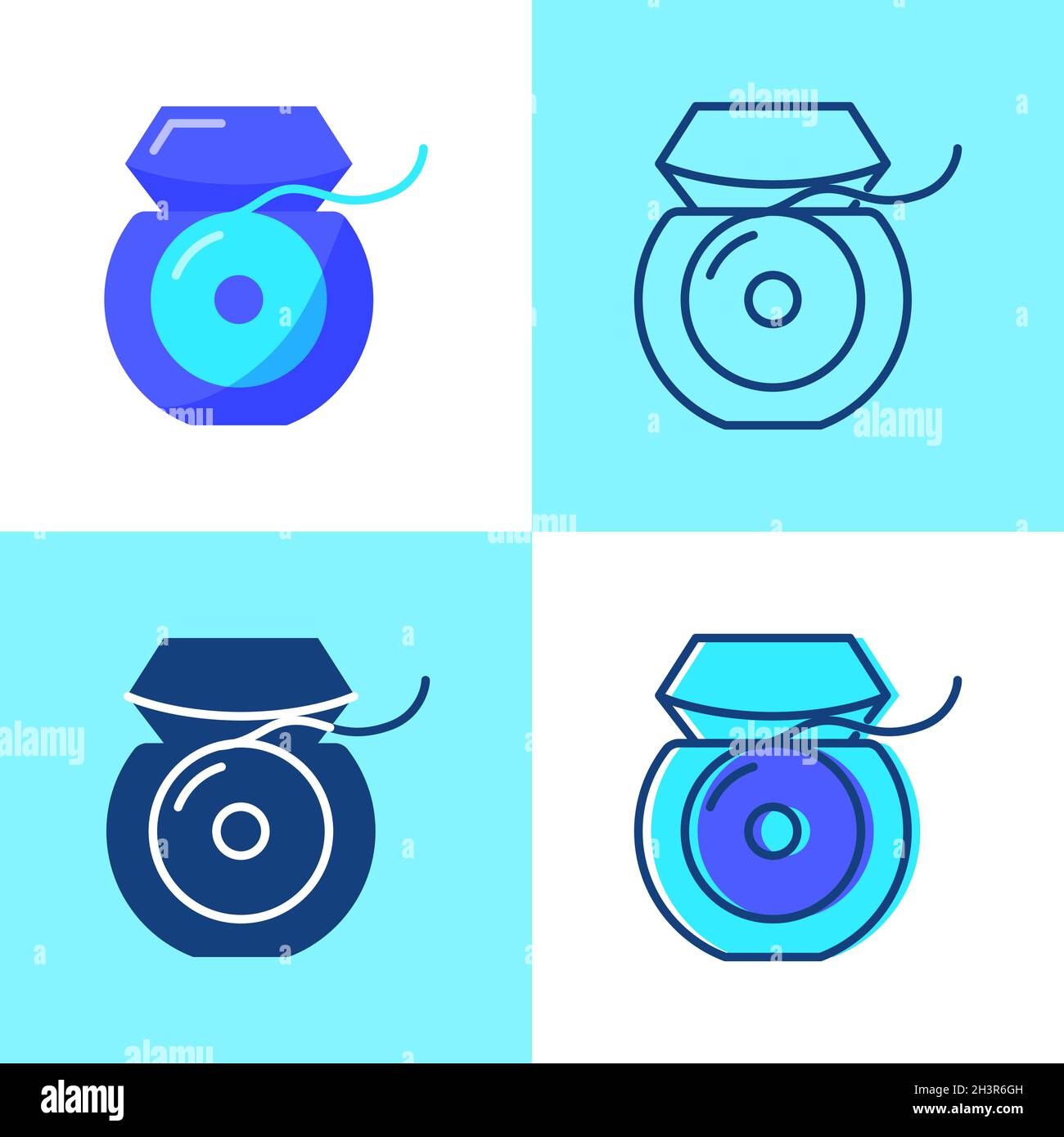 Dental floss icon set in flat and line style. Teeth hygiene and care ...