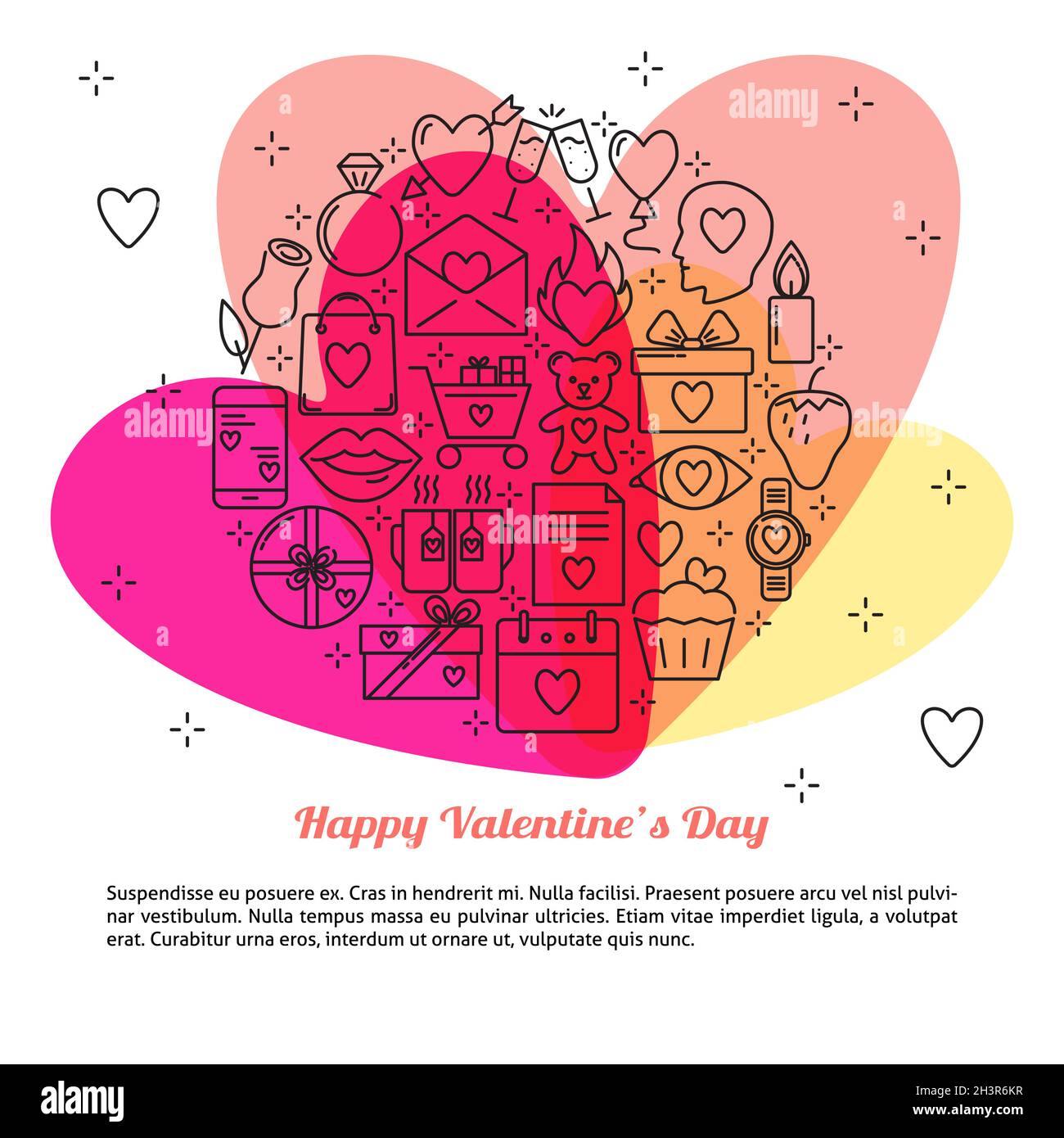 Valentines day concept banner with hearts in line style. Romantic ...