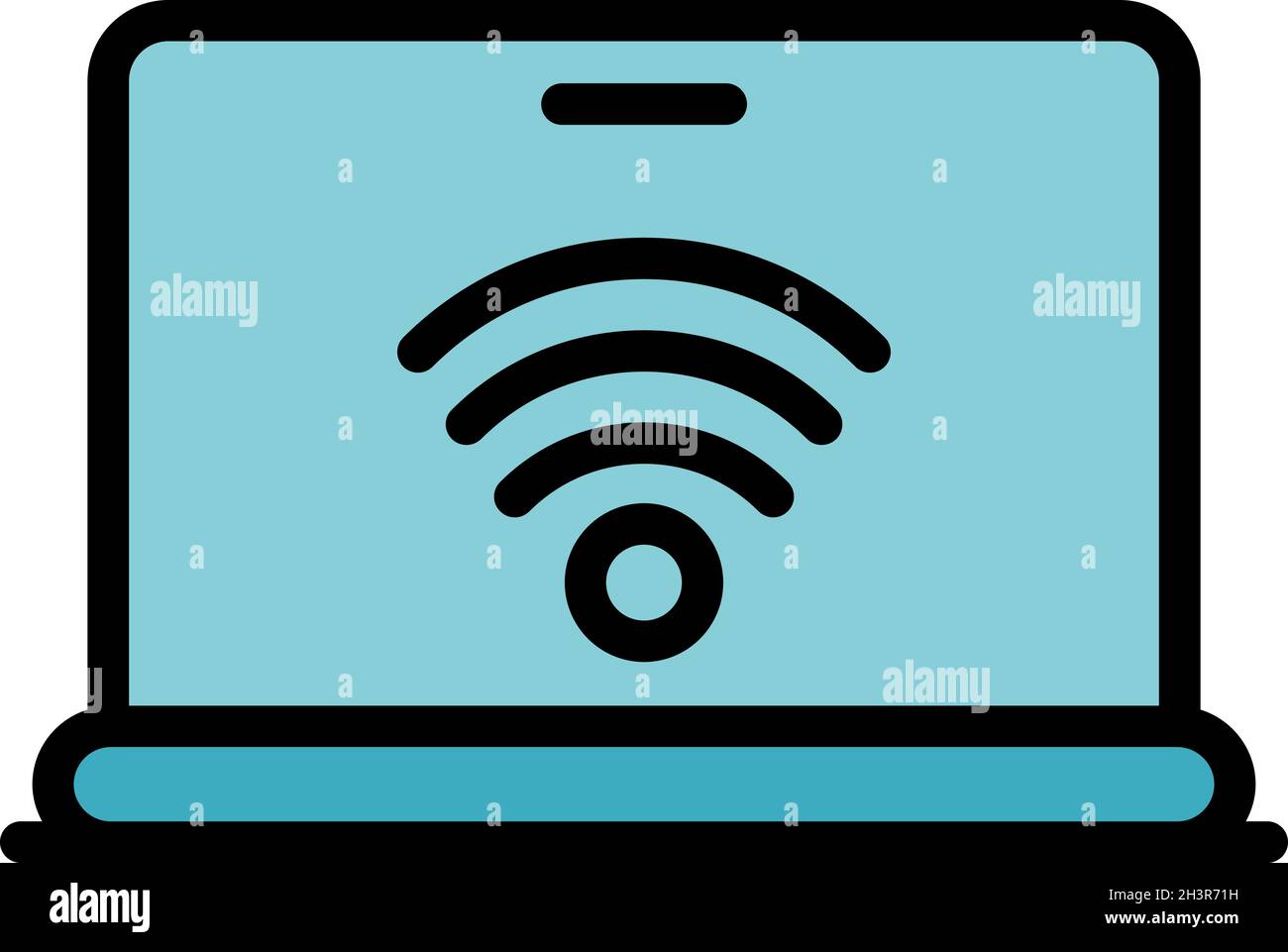 Laptop wireless remote access icon. Outline laptop wireless remote ...