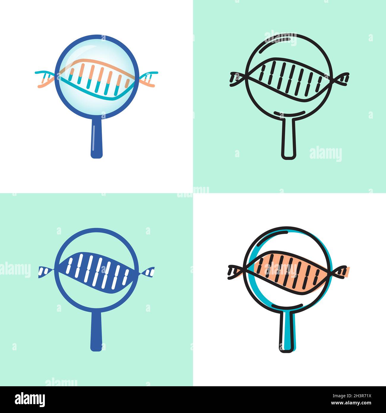 DNA spiral research icon set in flat and line style. Genetics science ...