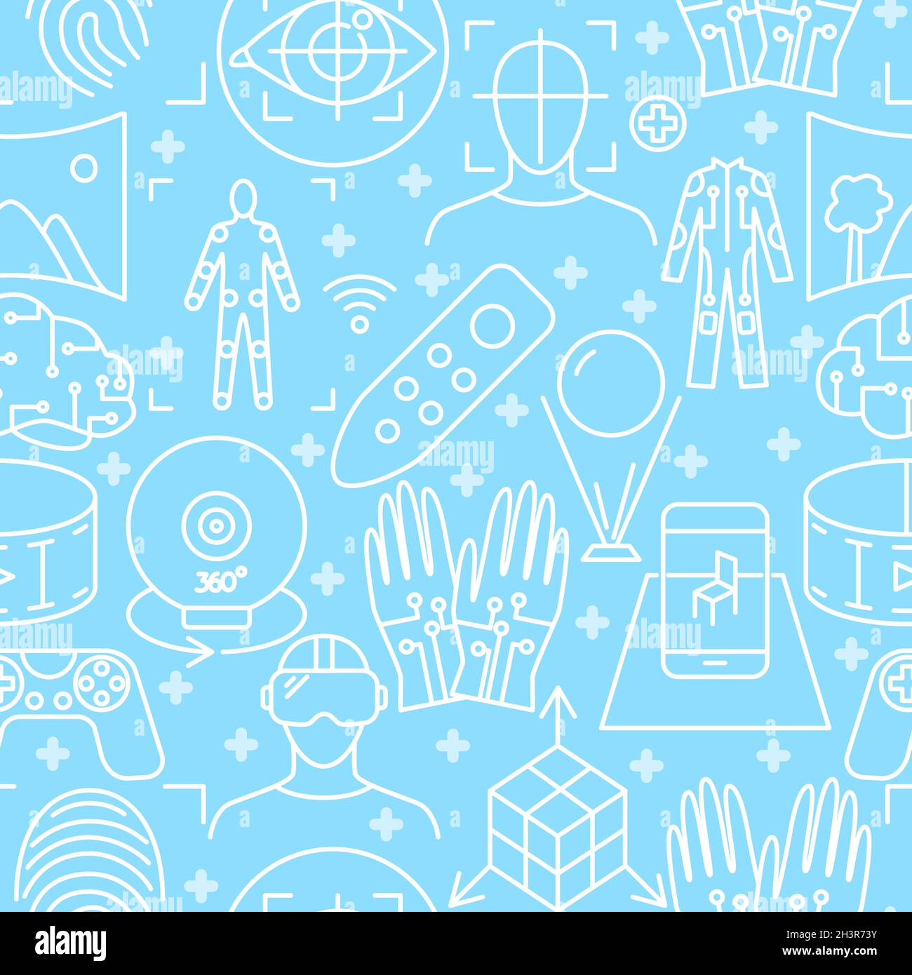 Virtual reality seamless pattern in line style. Modern computer ...