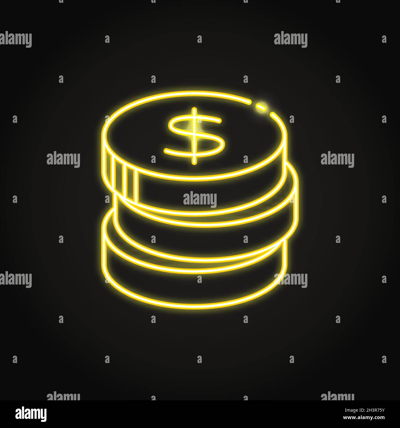 Stack of coins icon in neon line style. Money symbol isolated. Bank ...