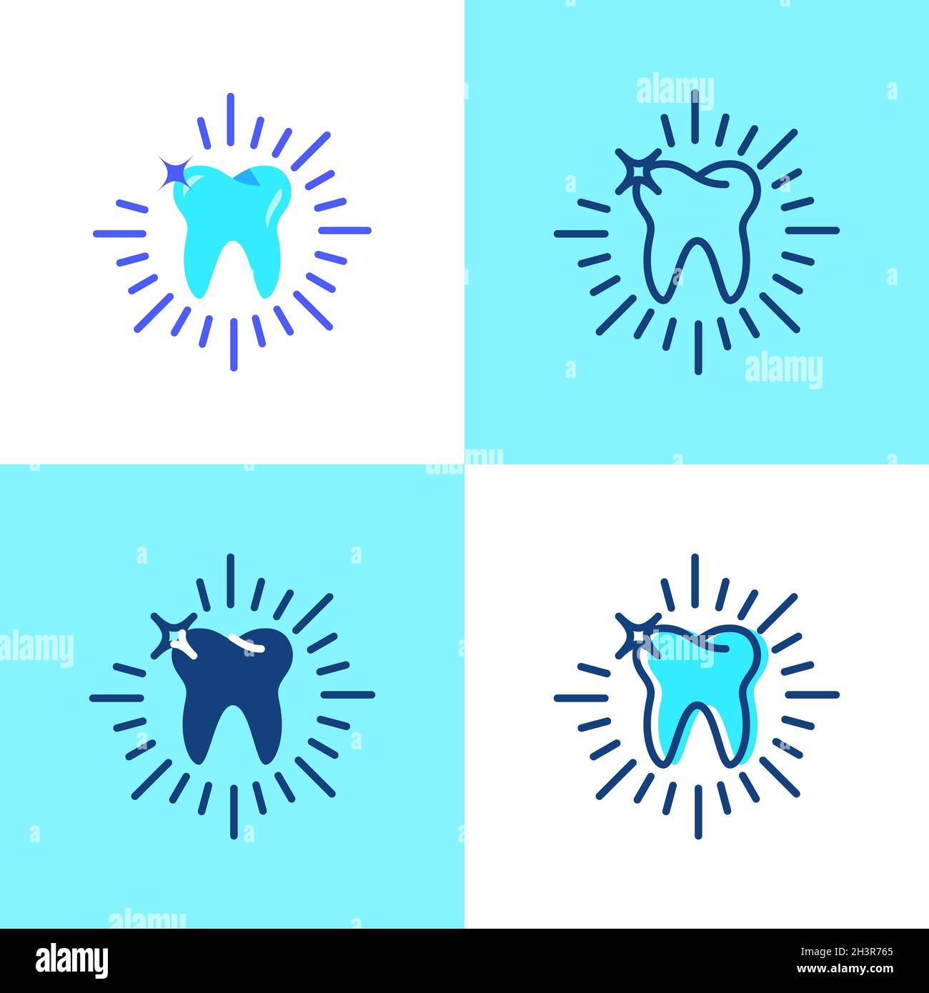 Shining tooth icon set in flat and line style. Teeth whitening and ...