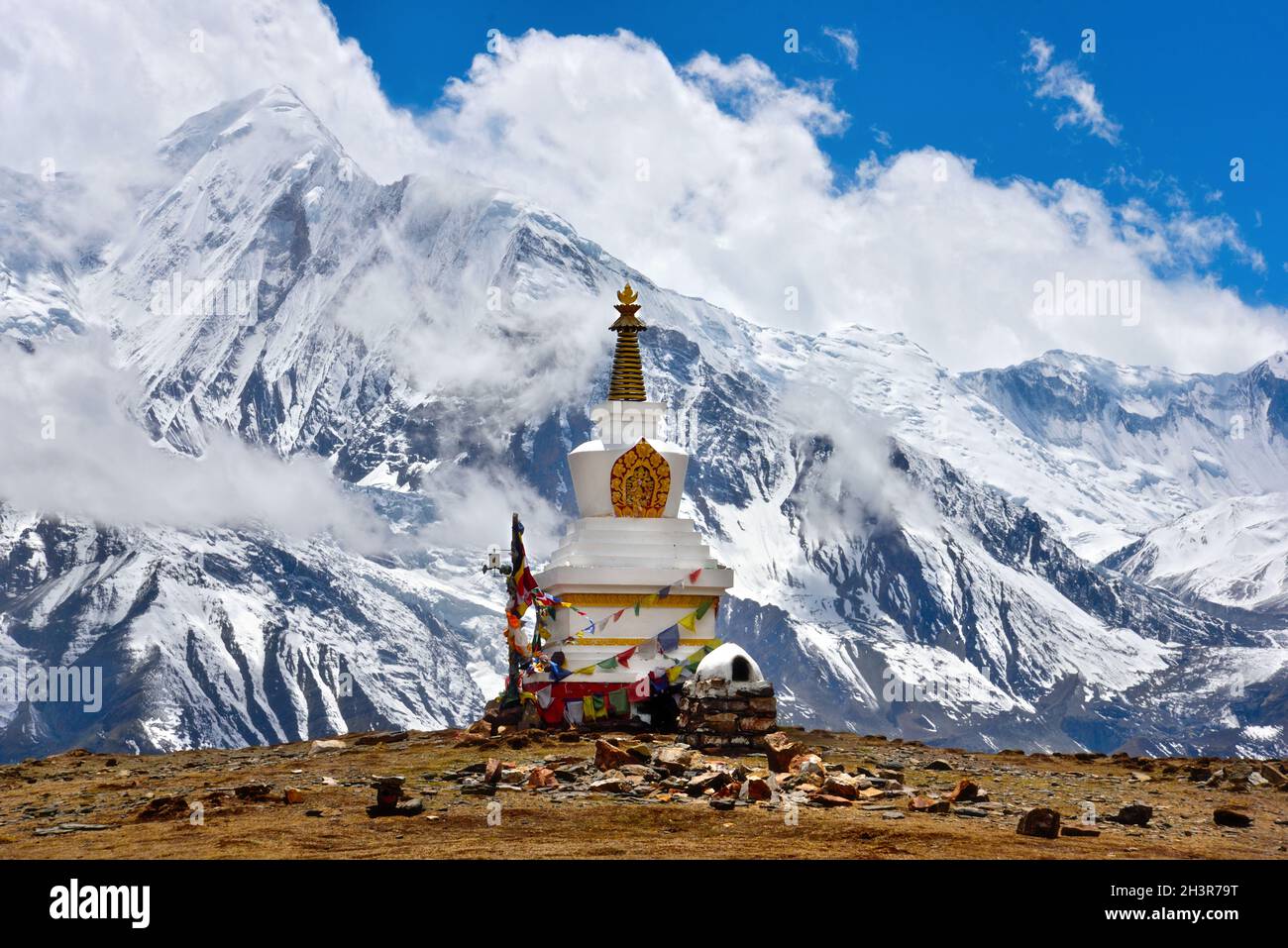 Buddhist stupa and Himalayas landscape Stock Photo - Alamy