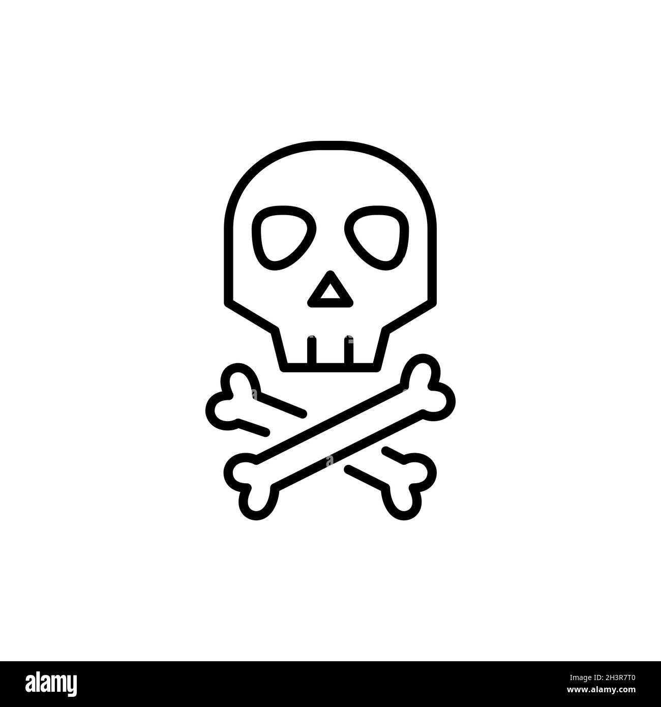 Skull and crossbones. Danger spooky Halloween and poison symbols. Pixel ...