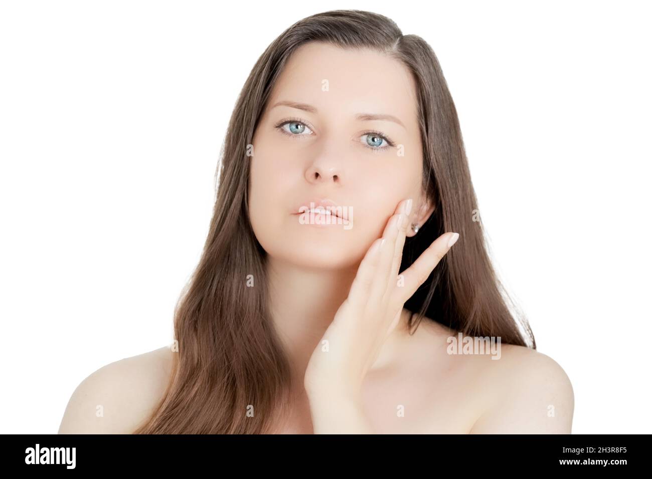 Beautiful woman with natural look, perfect skin as make-up and wellness ...