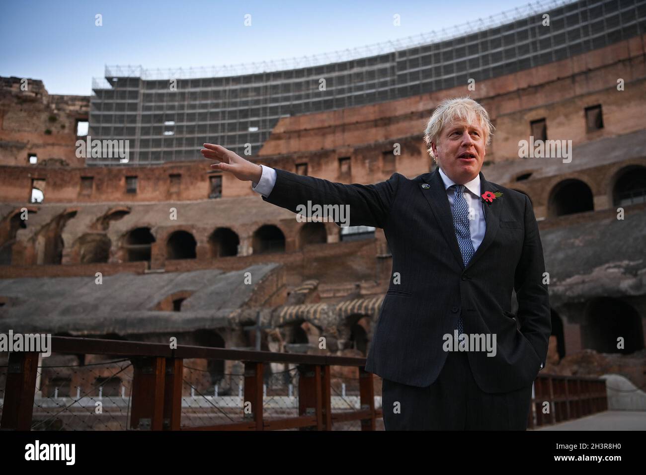 Prime Minister Boris Johnson visits the Colosseum during the G20 summit ...
