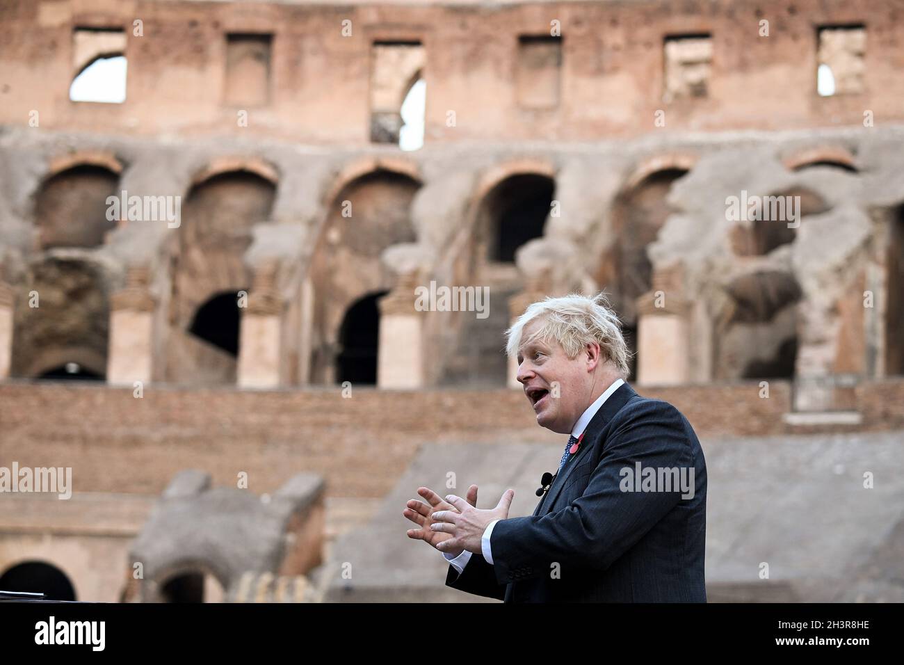Prime Minister Boris Johnson visits the Colosseum during the G20 summit ...
