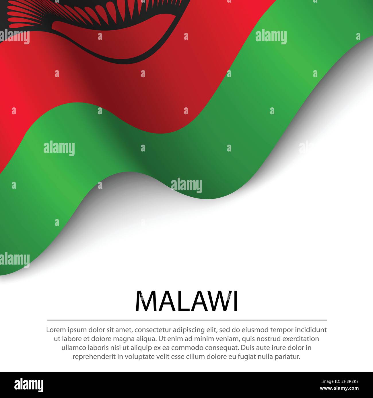 Waving flag of Malawi on white background. Banner or ribbon vector template for independence day ...