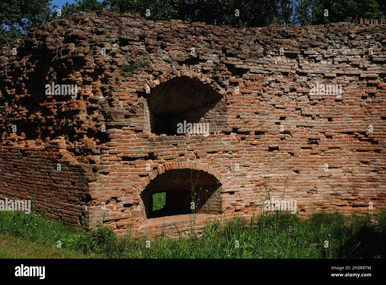 Gun ports or embrasures in the historic city walls of Ferrara, Emilia ...