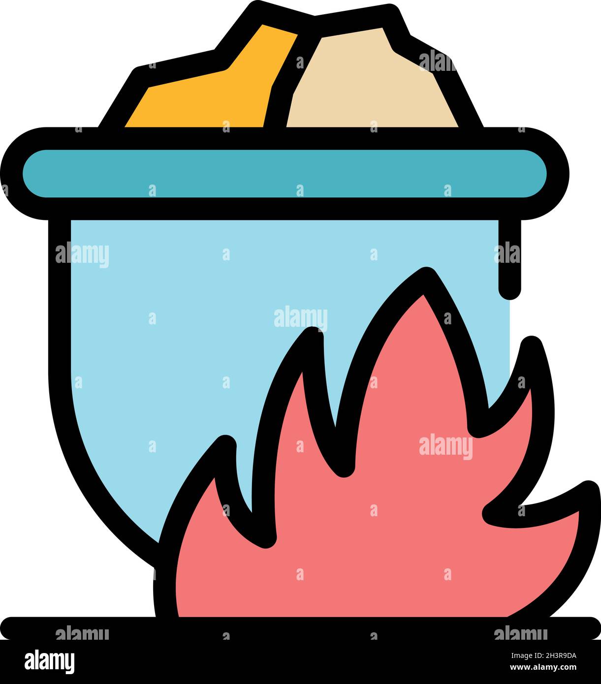 Metallurgy on fire pot icon. Outline metallurgy on fire pot vector icon ...