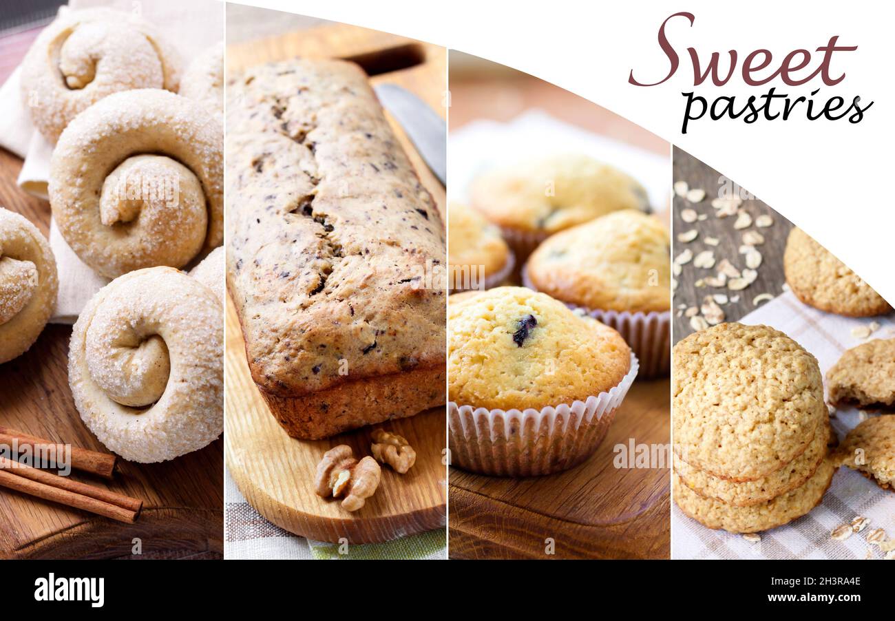 Collage of homemade sweet pastry in rustic style Stock Photo - Alamy