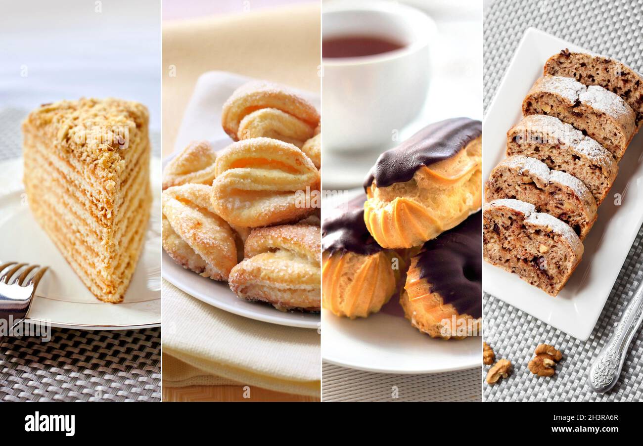 Collage of different tasty sweet pastry Stock Photo - Alamy