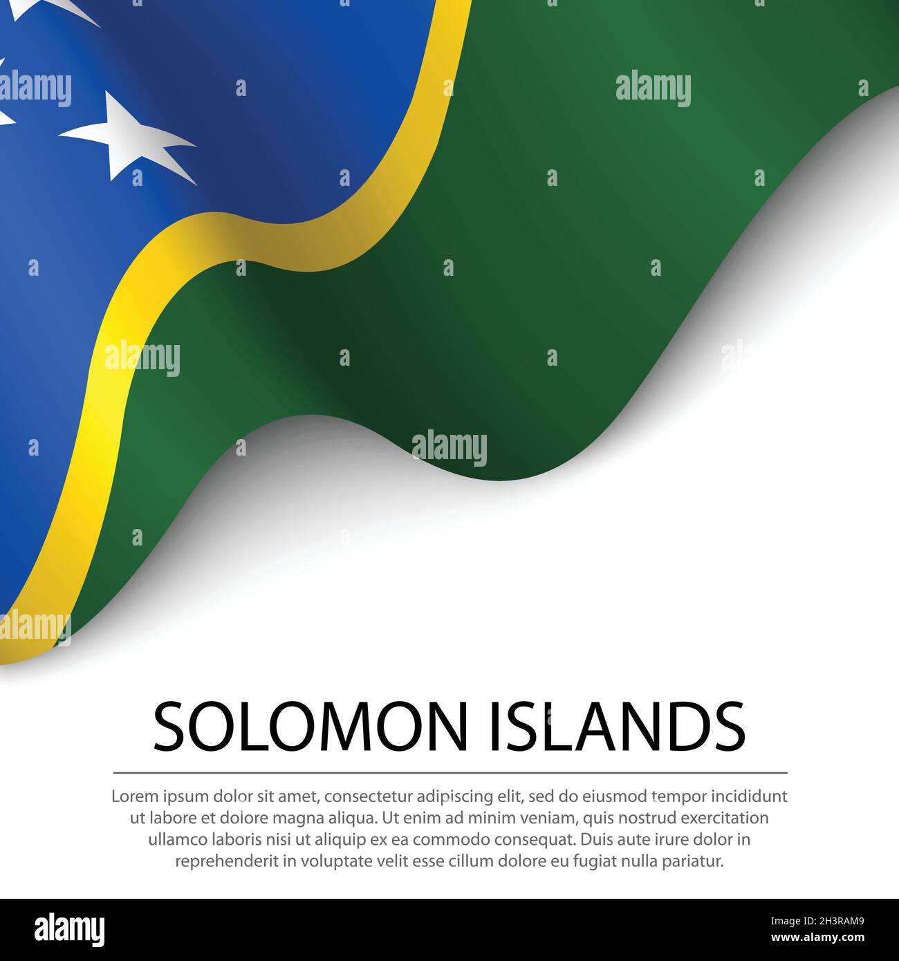 Waving flag of Solomon Islands on white background. Banner or ribbon ...