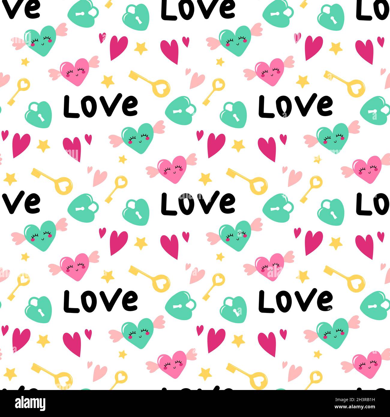 Bright seamless pattern for Valentine Day with locks, keys and heart ...