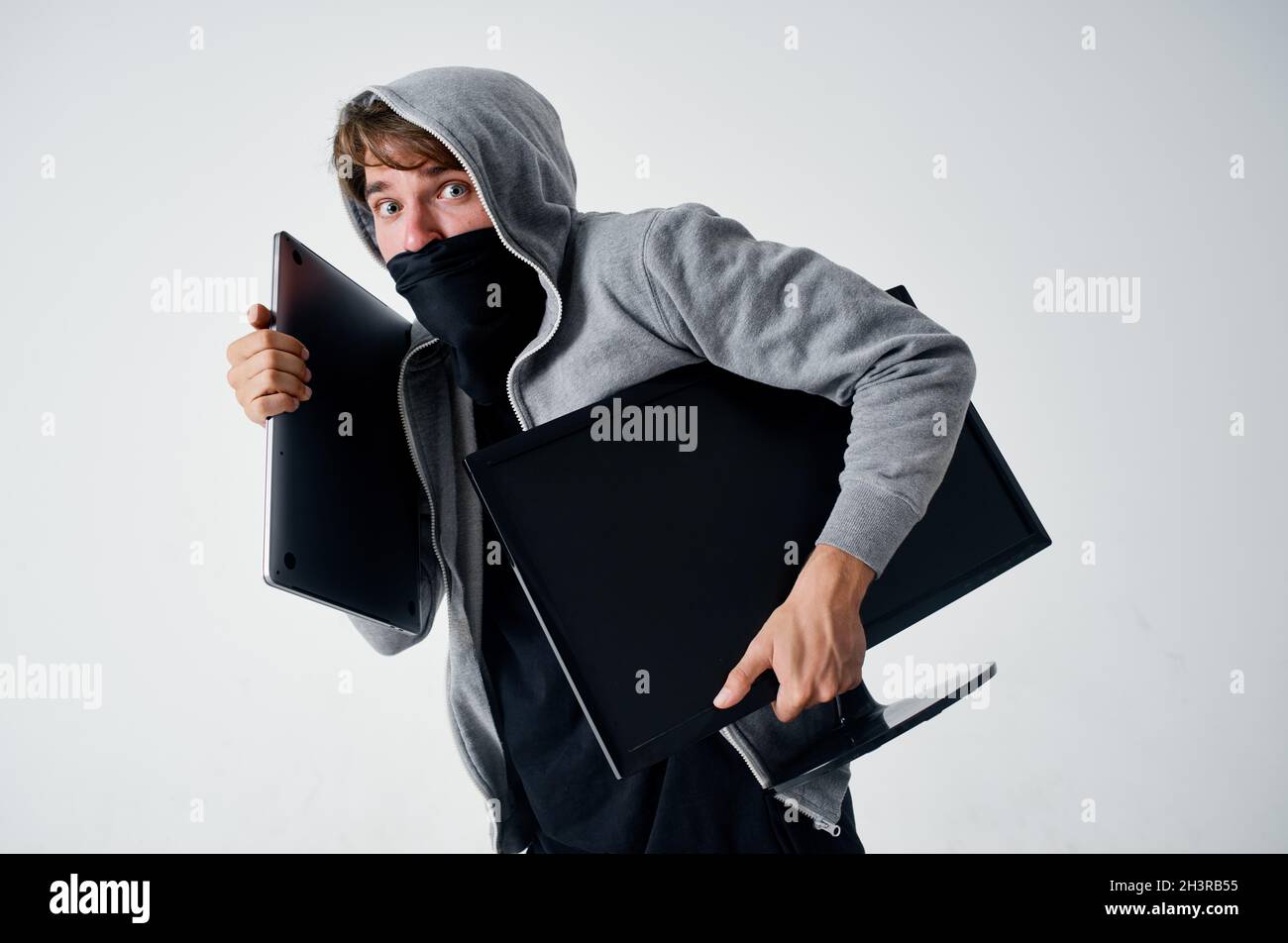 hacker hooded head hacking technology security isolated background ...