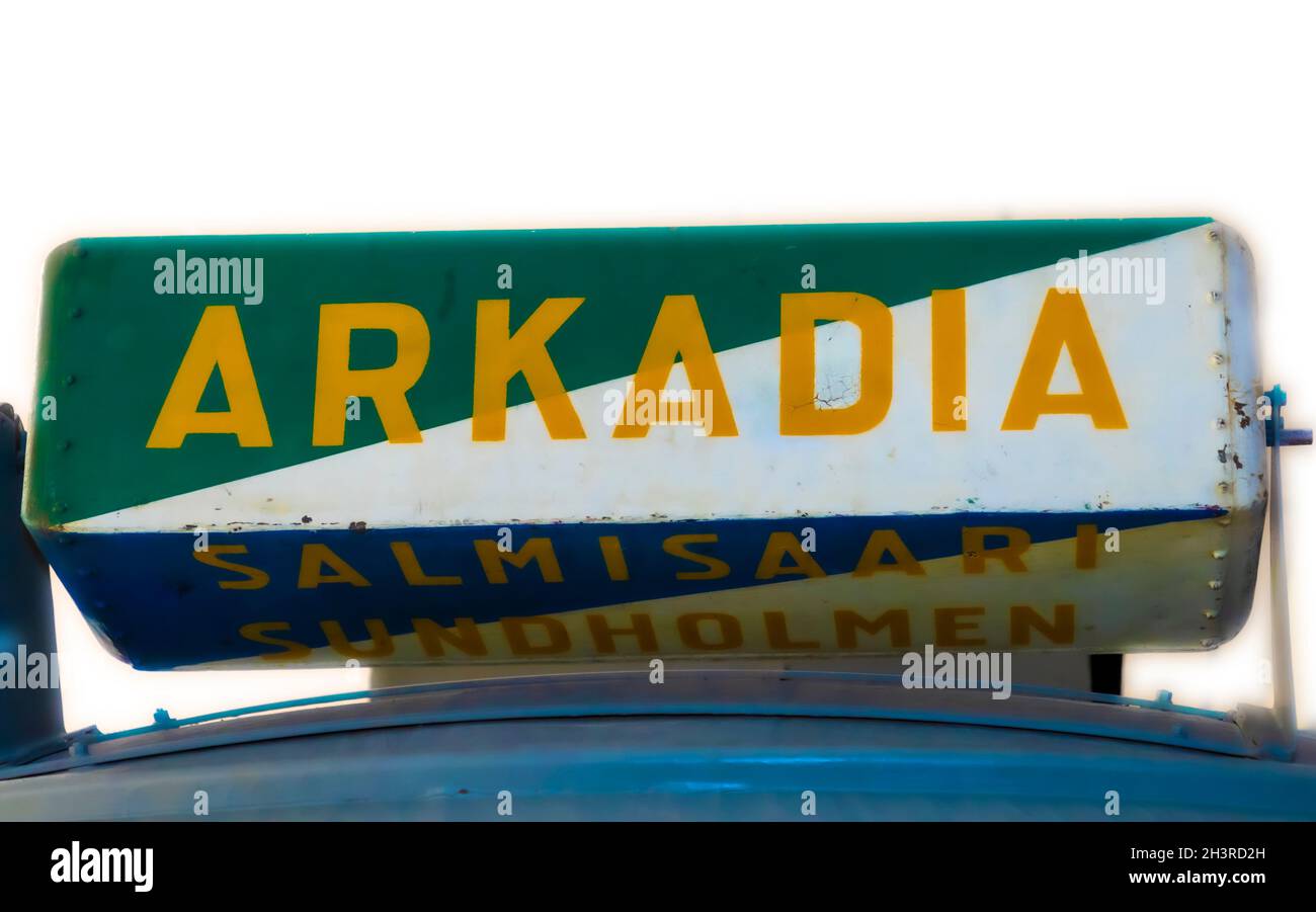 Vintage tram headsign on display at the Tram Museum in Helsinki ...