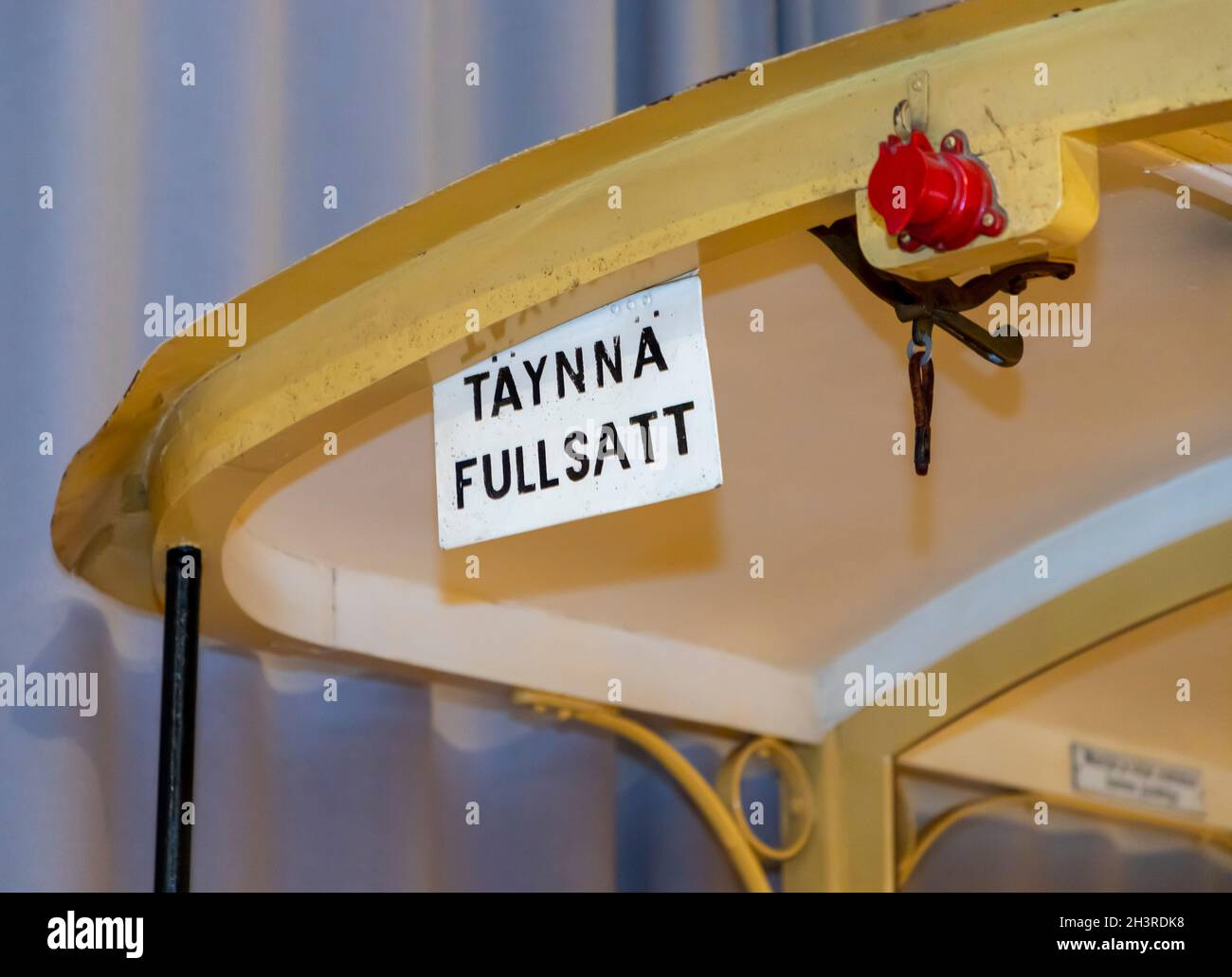 Full sign on vintage tram on display at the Tram Museum in Helsinki ...