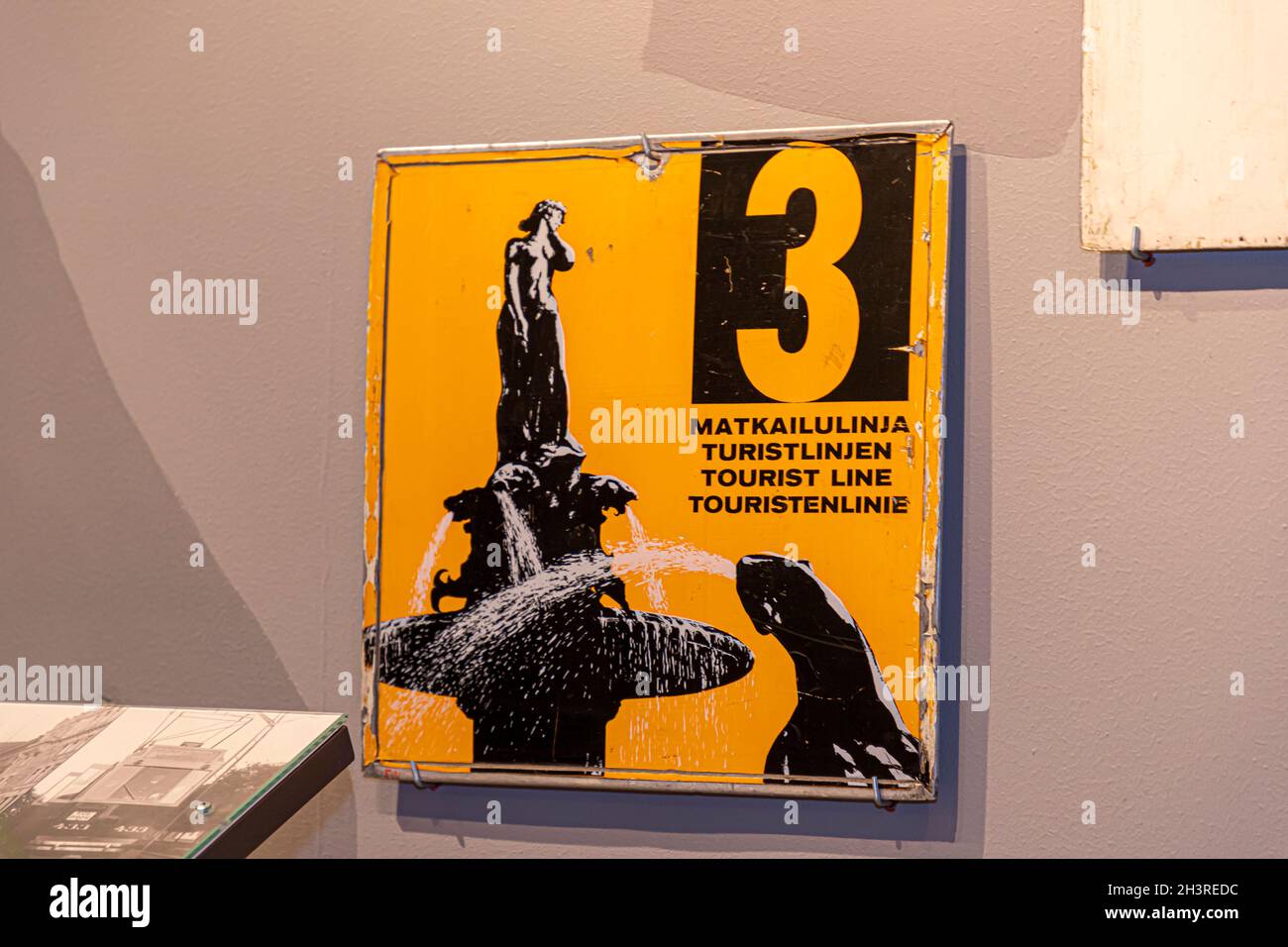 Vintage tourist tram line sign, featuring the Havis Amanda fountain and ...