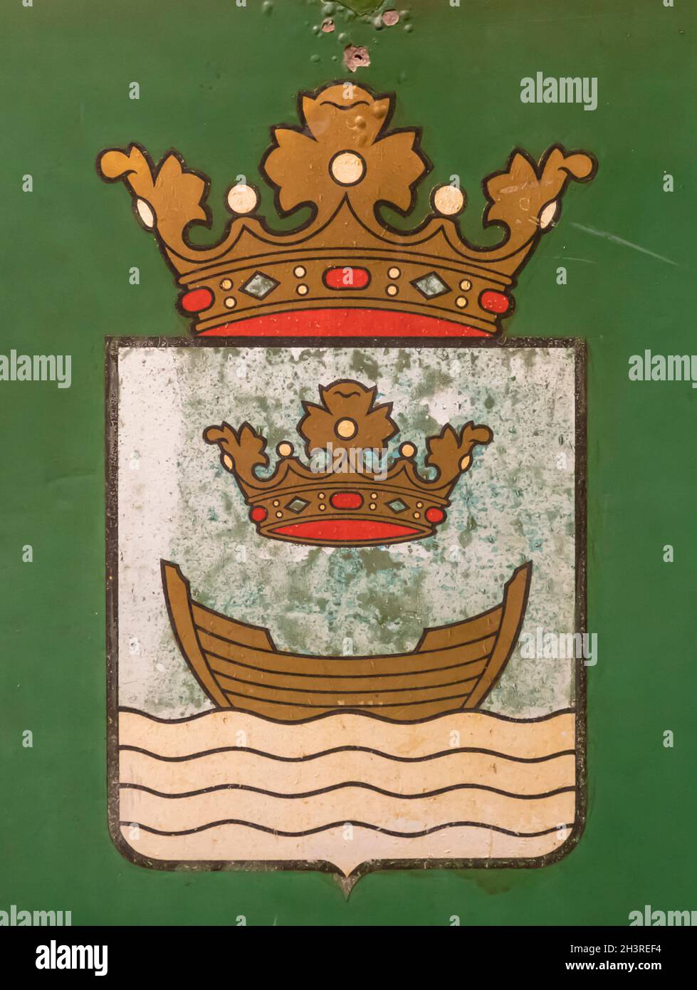 City of Helsinki coat of arms painted onto vintage tram on display at ...