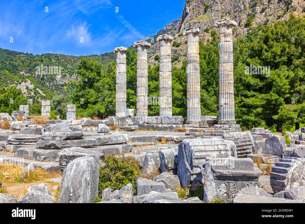 Priene Ruins, temple of Atina, Turkey Stock Photo - Alamy