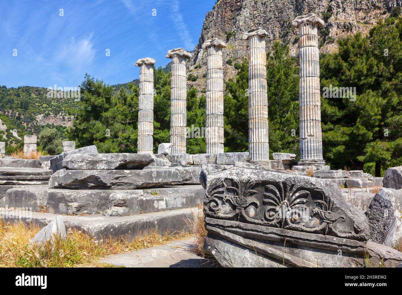 Priene Ruins, temple of Atina, Turkey Stock Photo - Alamy