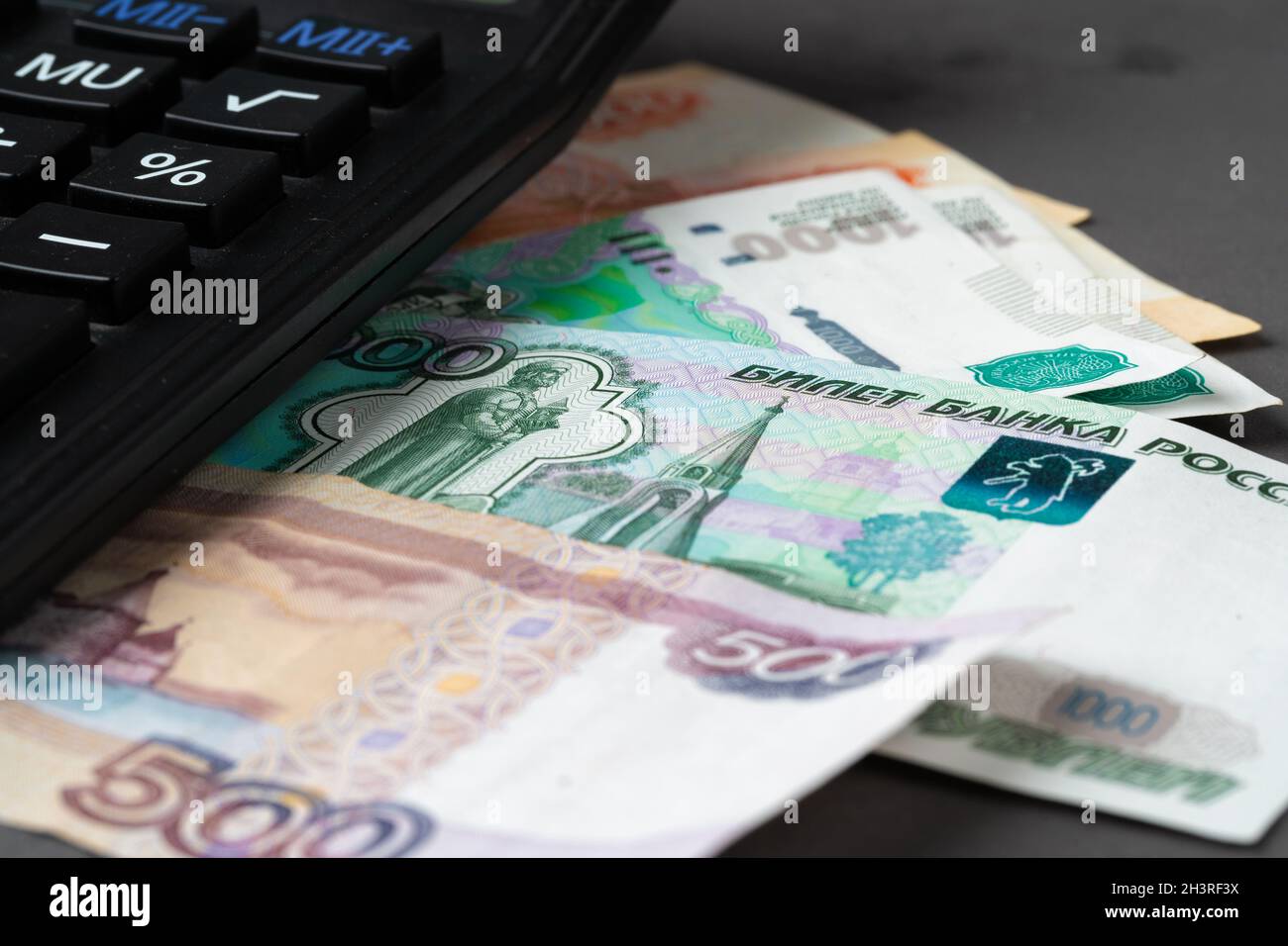 Close up photo of stack of Russian money rubles with calculator Stock ...