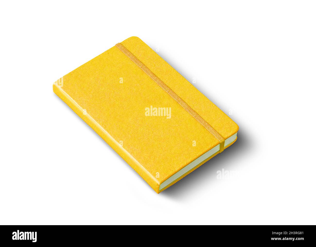 Yellow closed notebook isolated on white Stock Photo - Alamy