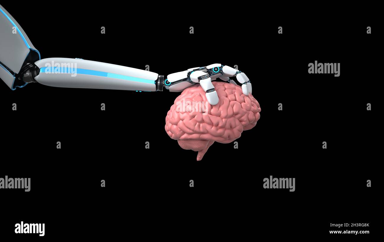 Humanoid Robot Hand Human Brain Stock Photo - Alamy