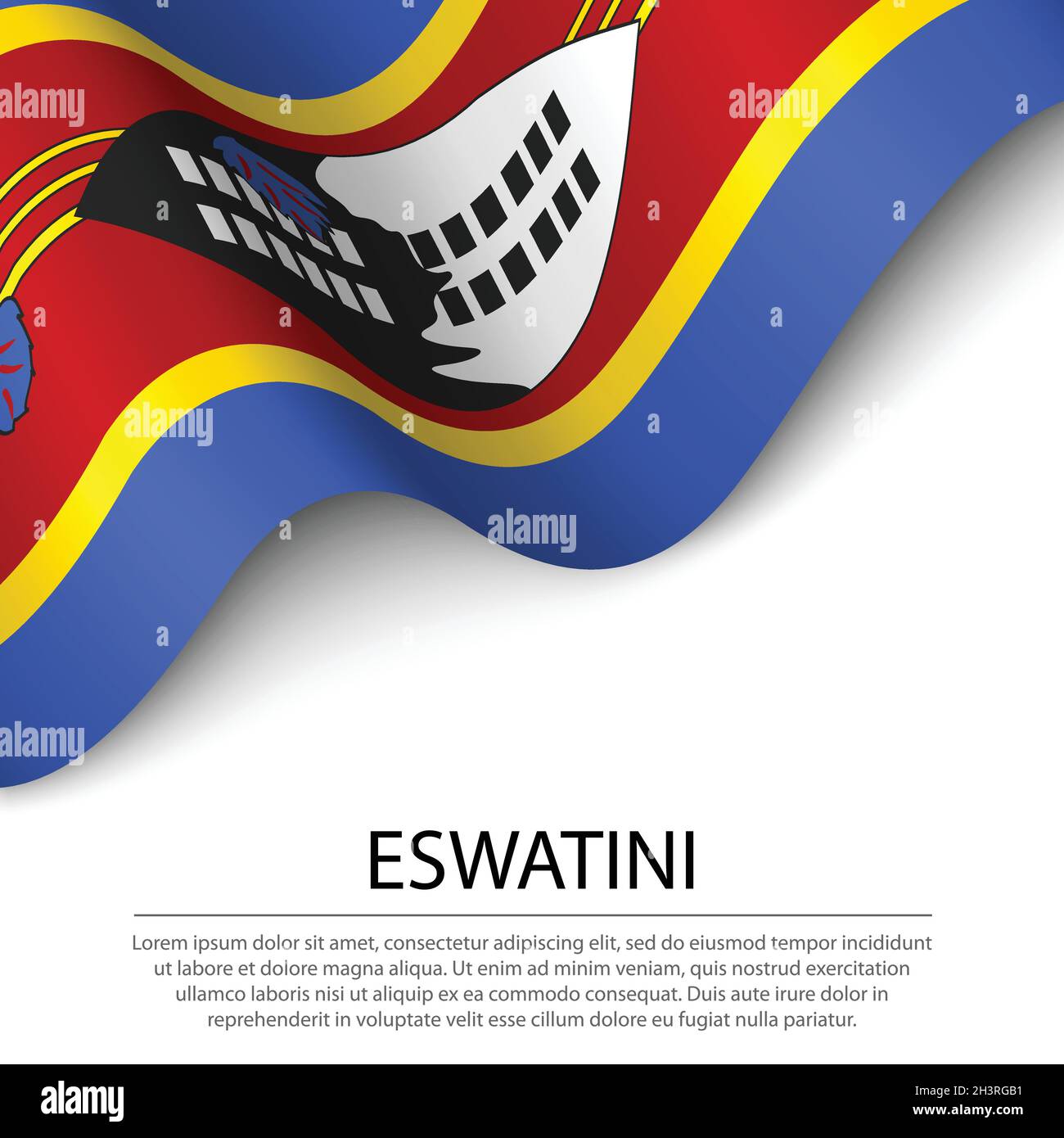 Waving flag of Eswatini on white background. Banner or ribbon vector template for independence ...