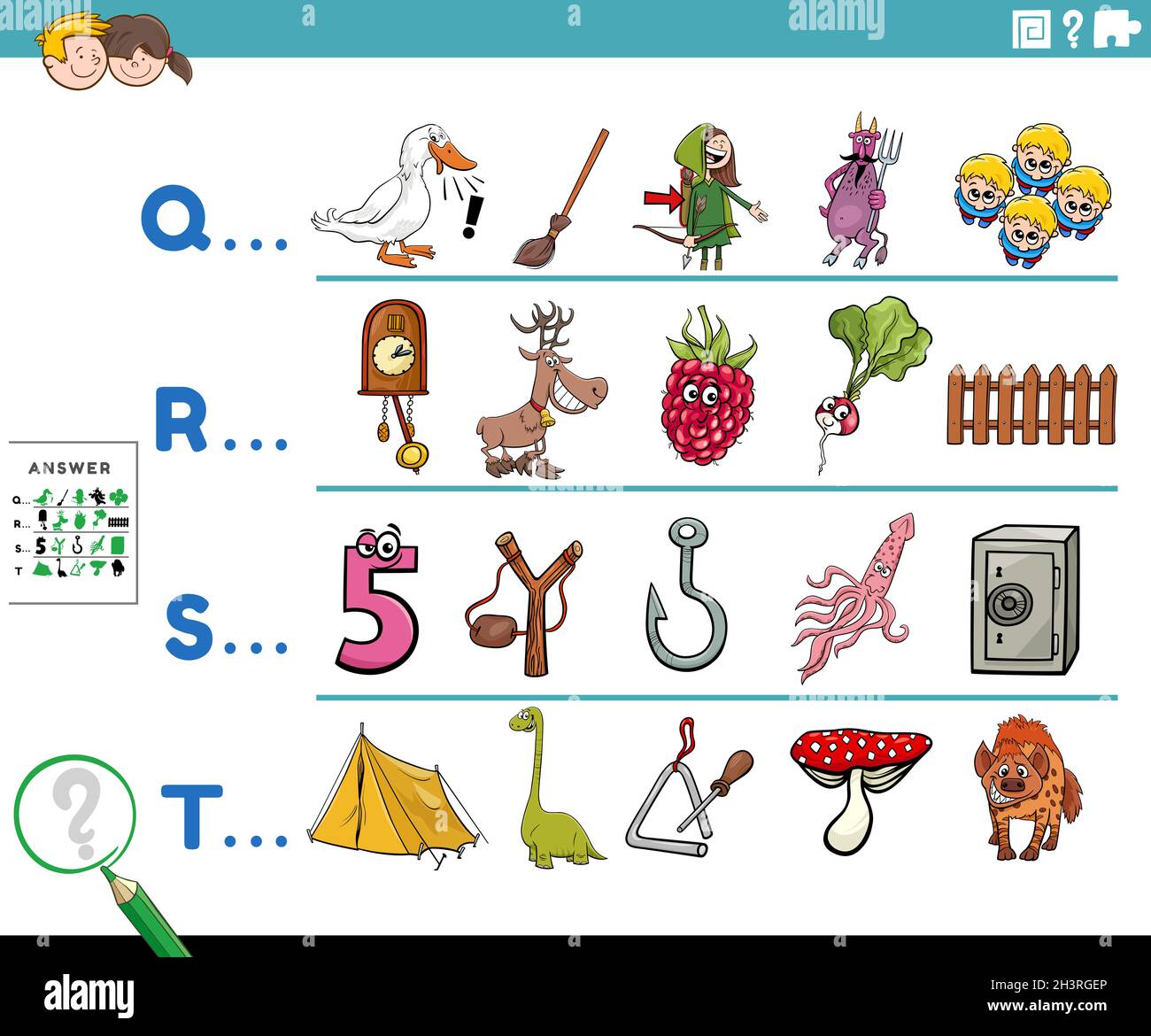 First letter of a word cartoon educational task for children Stock ...