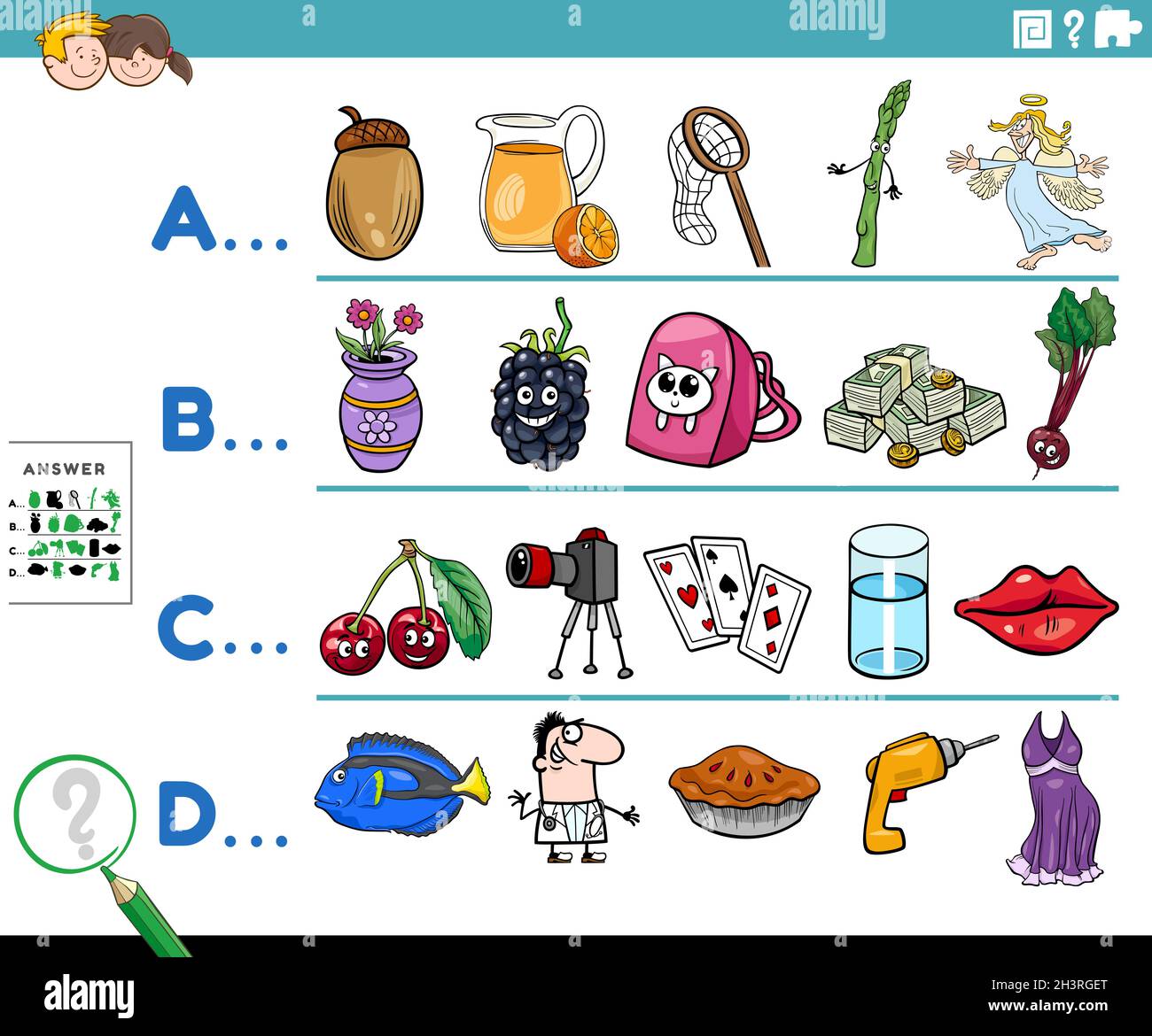 First letter of a word cartoon educational task for children Stock ...