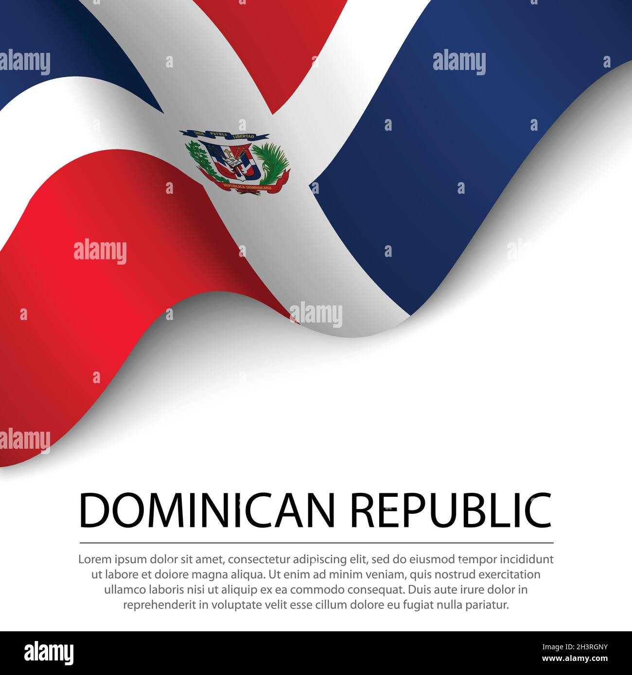 Waving flag of Dominican Republic on white background. Banner or ribbon ...