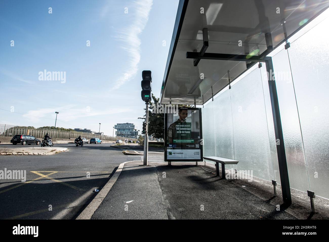 Bus stop near La Défense, Paris Stock Photo - Alamy