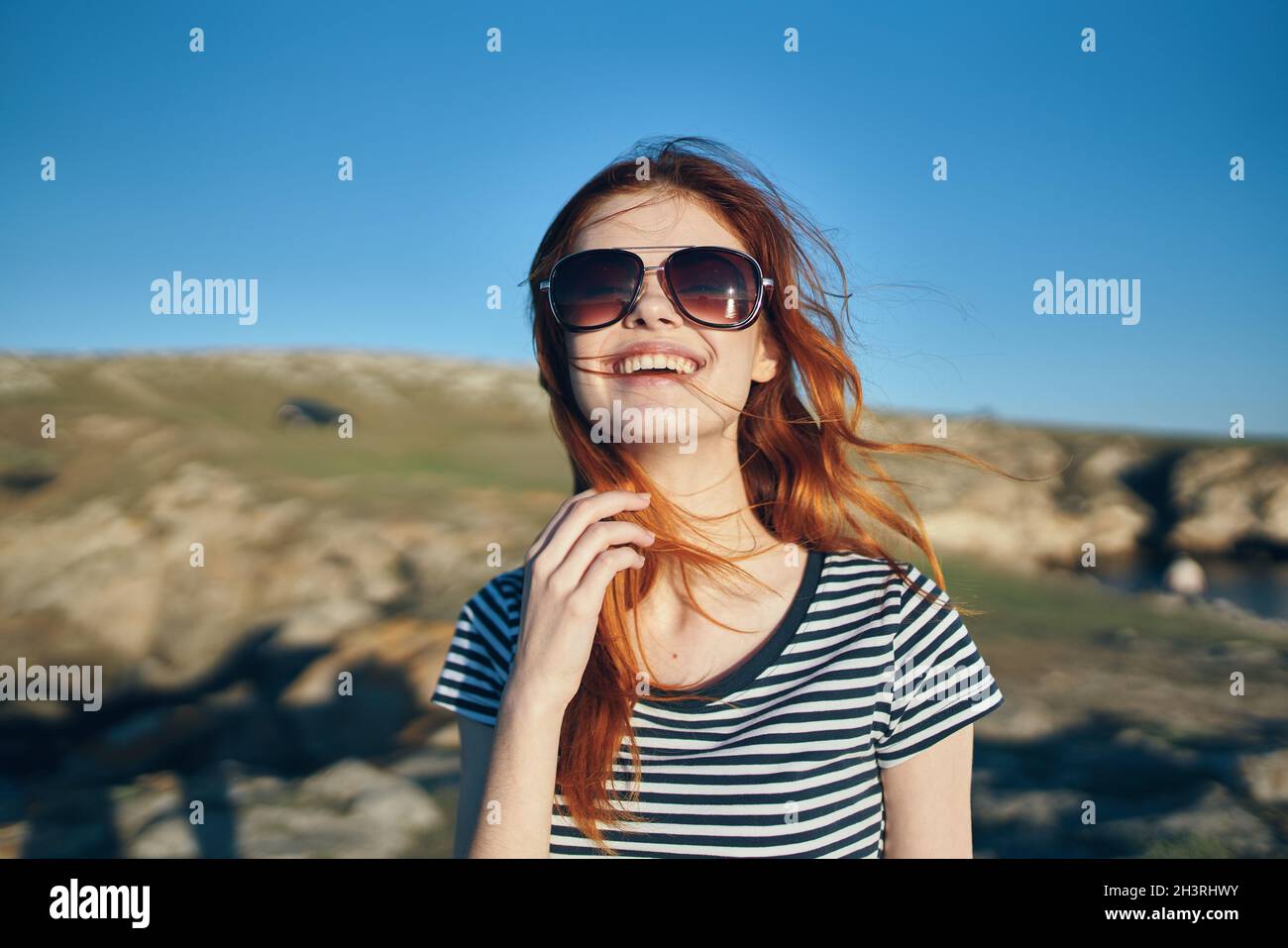 woman nature ocean walk landscape travel Stock Photo - Alamy