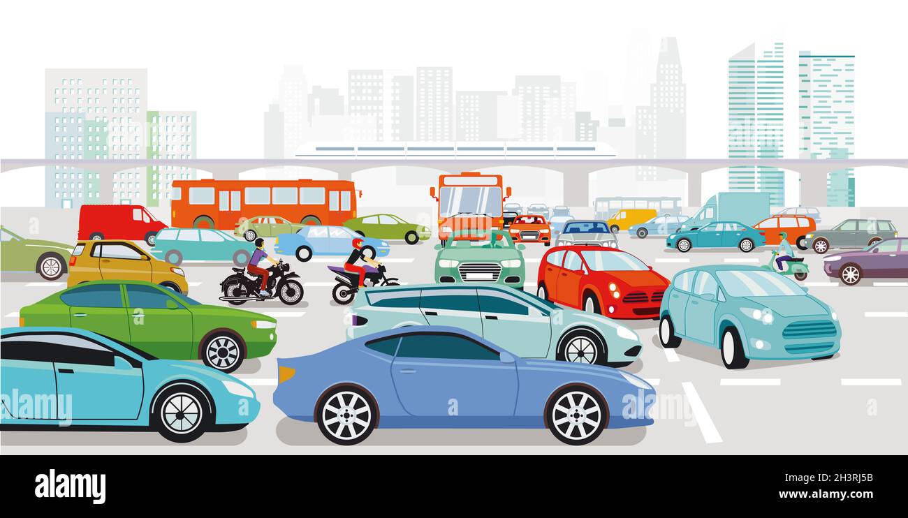 Cars at the intersection in the traffic jam in a big city Stock Photo ...