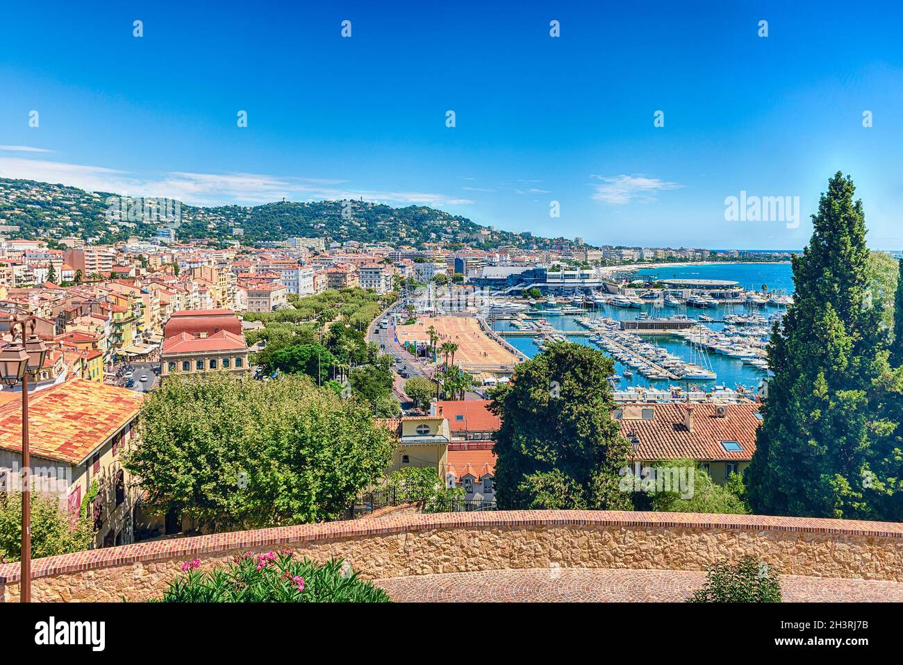Scenic aerial view over the city centre of Cannes, iconic spot of the ...