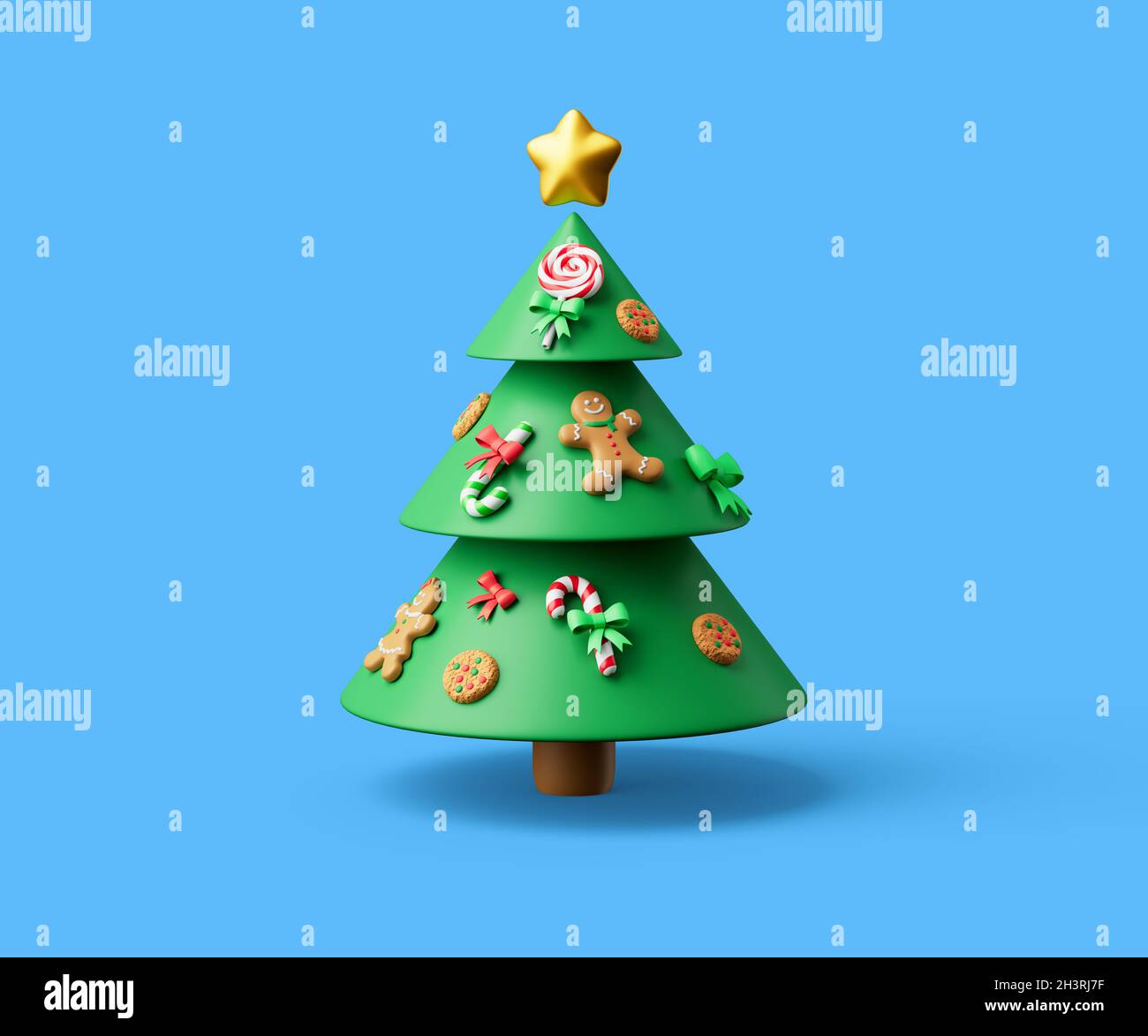 Simple decorated chistmas tree with star at the end and with sweets ...