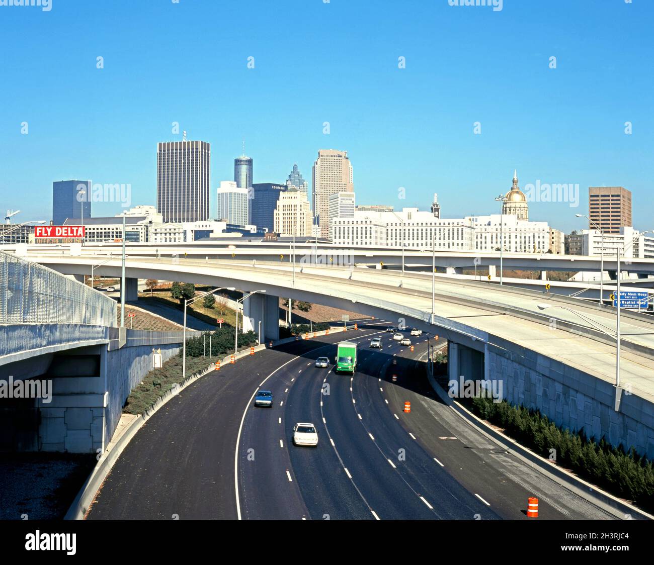 Elevated view of the city skyscrapers and highway, Atlanta, Georgia ...