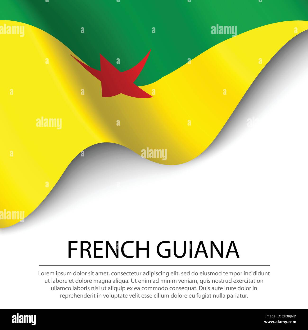 Waving flag of French Guiana on white background. Banner or ribbon ...