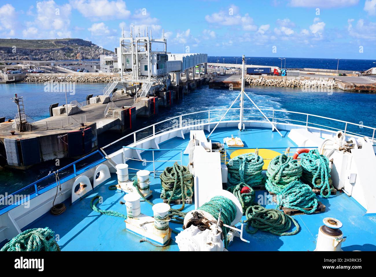 Bow of the Malita Gozo Channel Line ferry leaving the port, Malta ...