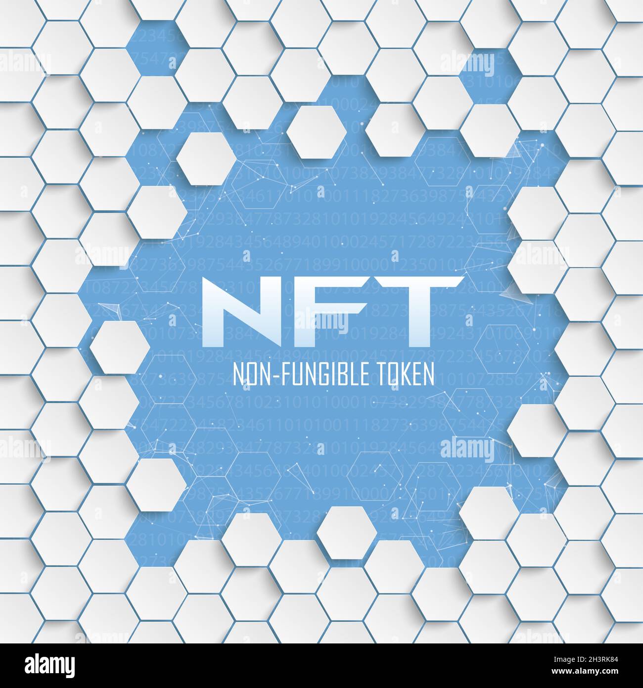White Hexagon Structure Network NFT Cover Cover Stock Photo - Alamy