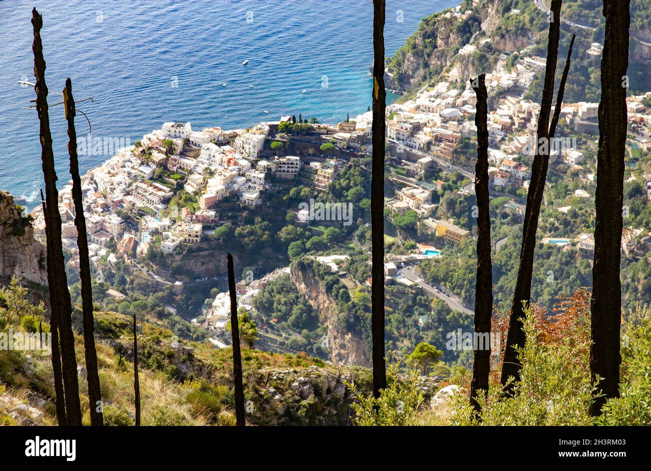 Positano and burnt poplar trees Sentiero Degli Dei (path of the gods ...