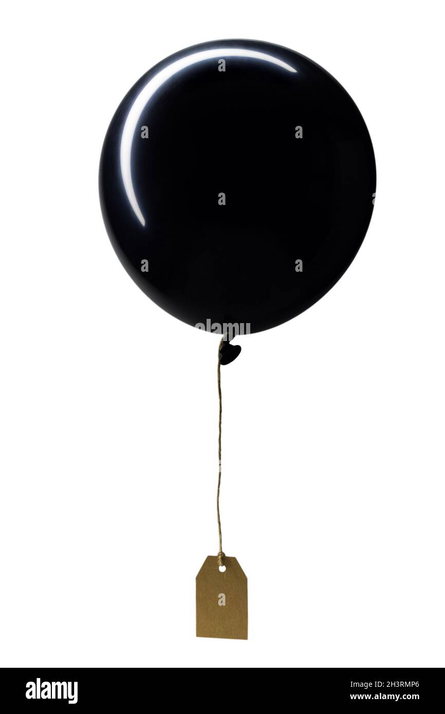 Black hot air balloon with attached cardboard price tag, isolated on ...