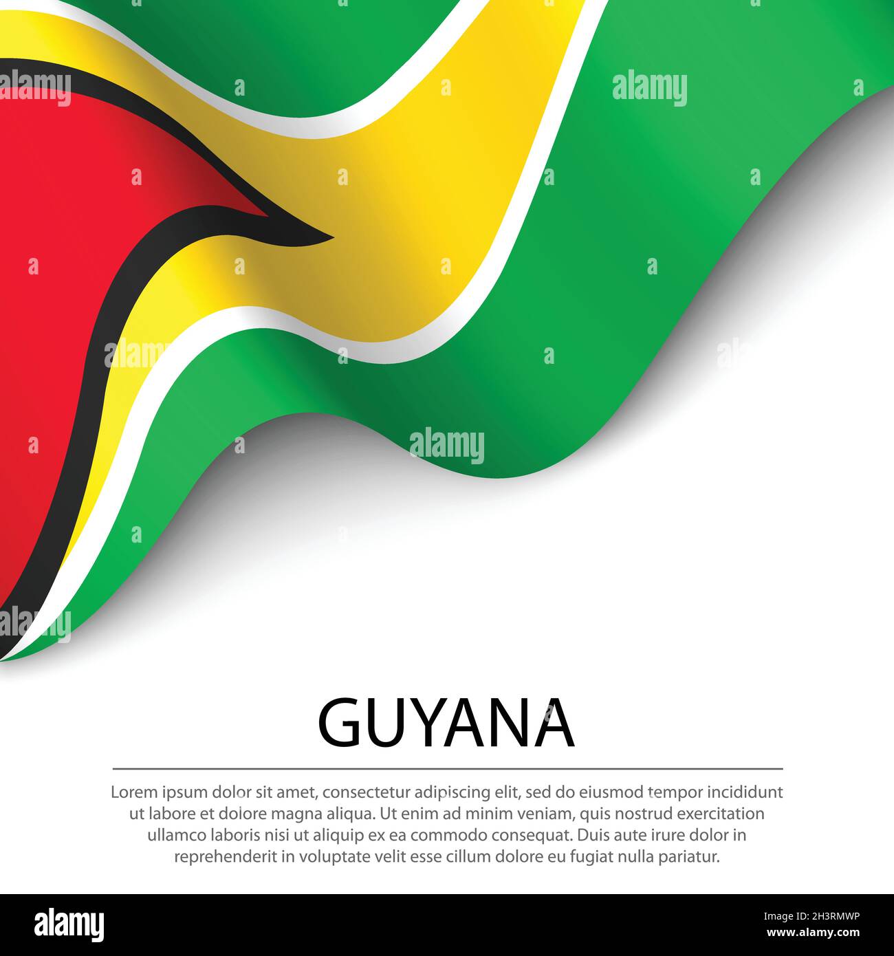 Waving flag of Guyana on white background. Banner or ribbon vector template for independence day ...