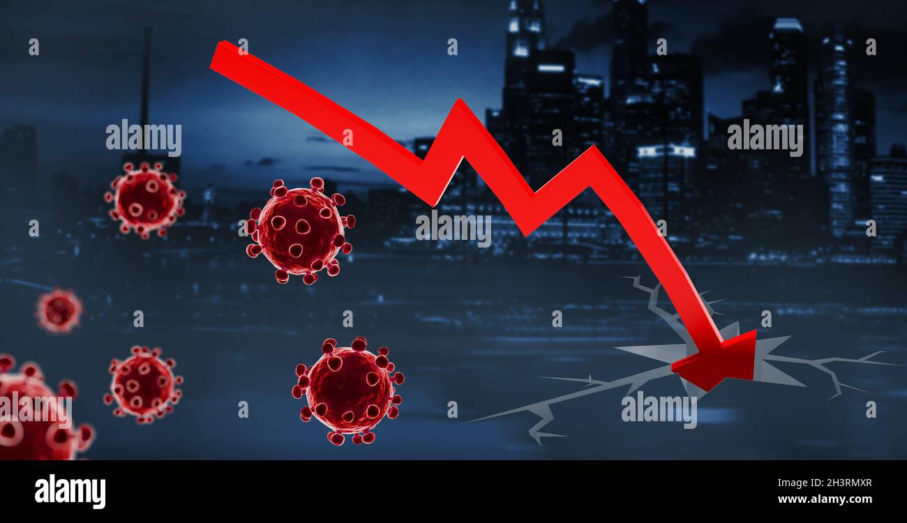 Covid crisis and the collapse of the markets, economic fallout. 3d ...