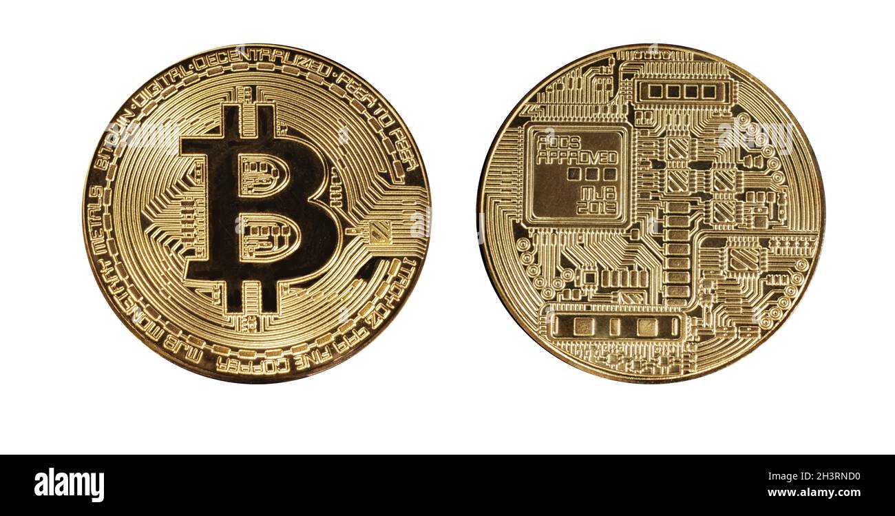 Physical bitcoin. Virtual crypto currency coin. Blockchain technology ...