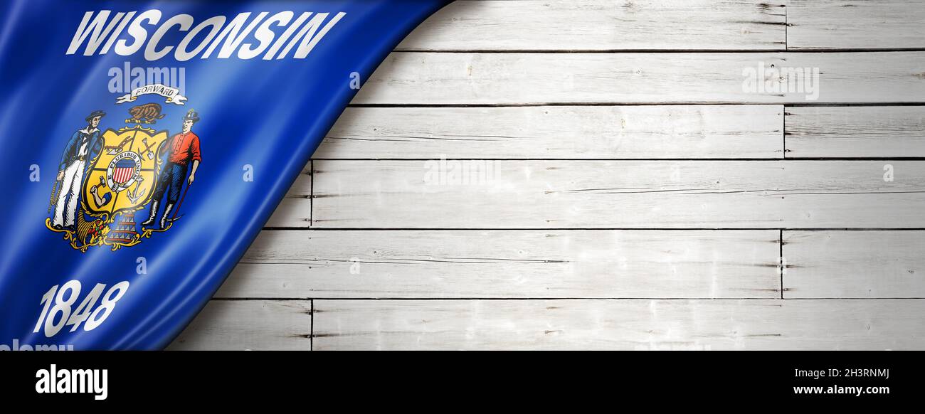 Wisconsin flag on white wood wall banner, USA Stock Photo - Alamy