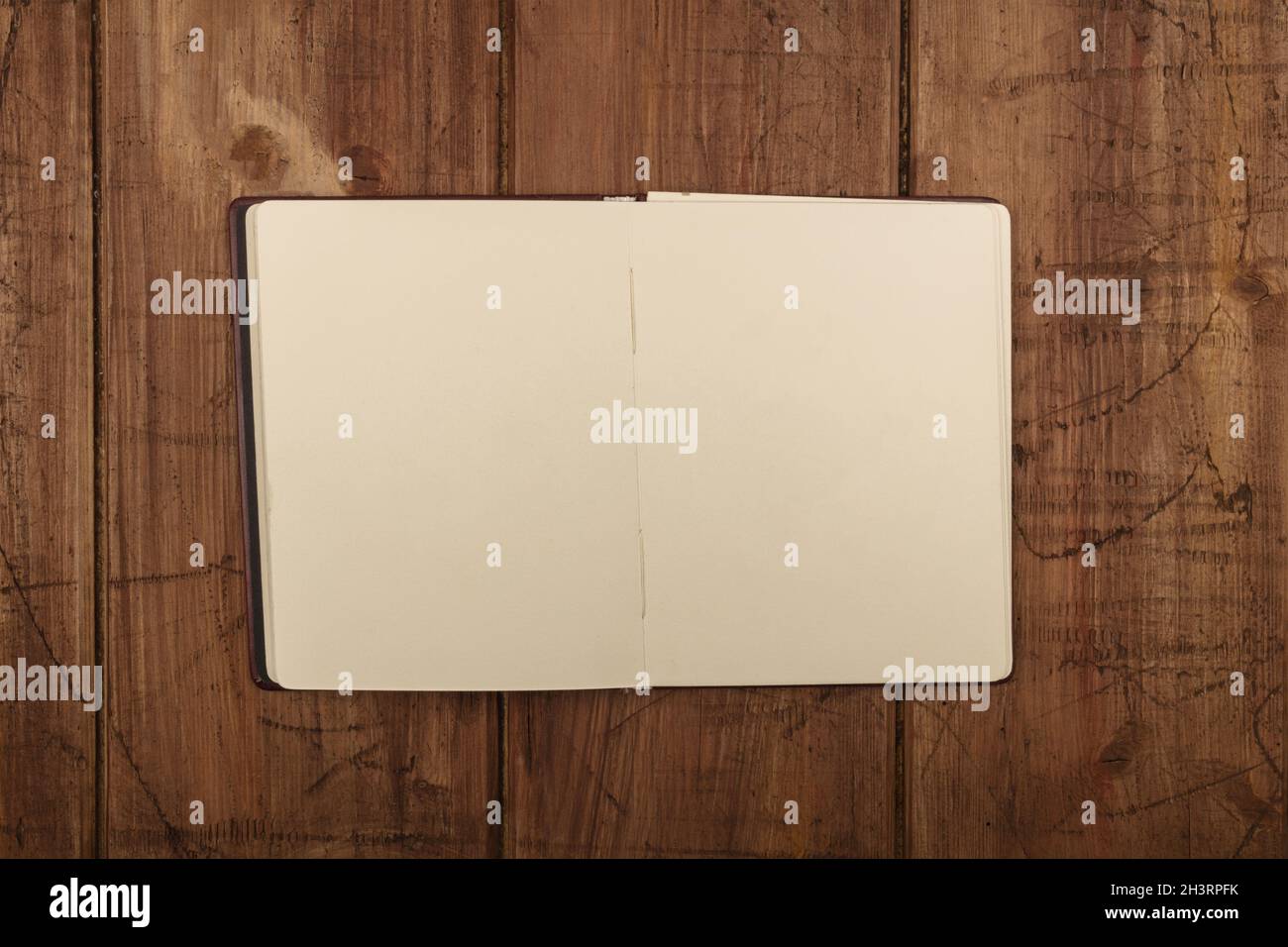 Overhead photo of open journal with blank pages Stock Photo - Alamy
